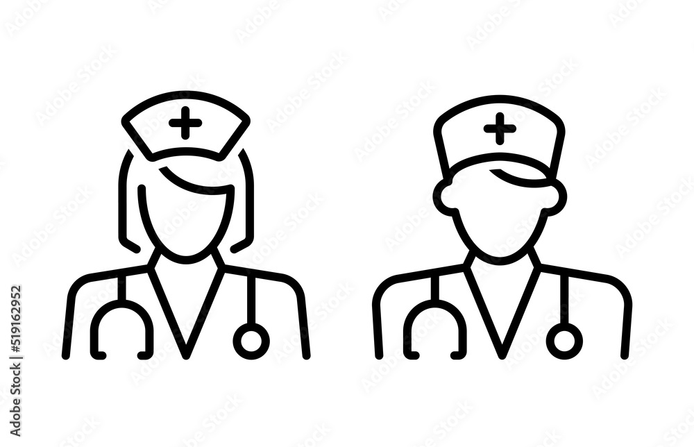 Medical Team Icon. Male and female doctor symbols on gray background ...