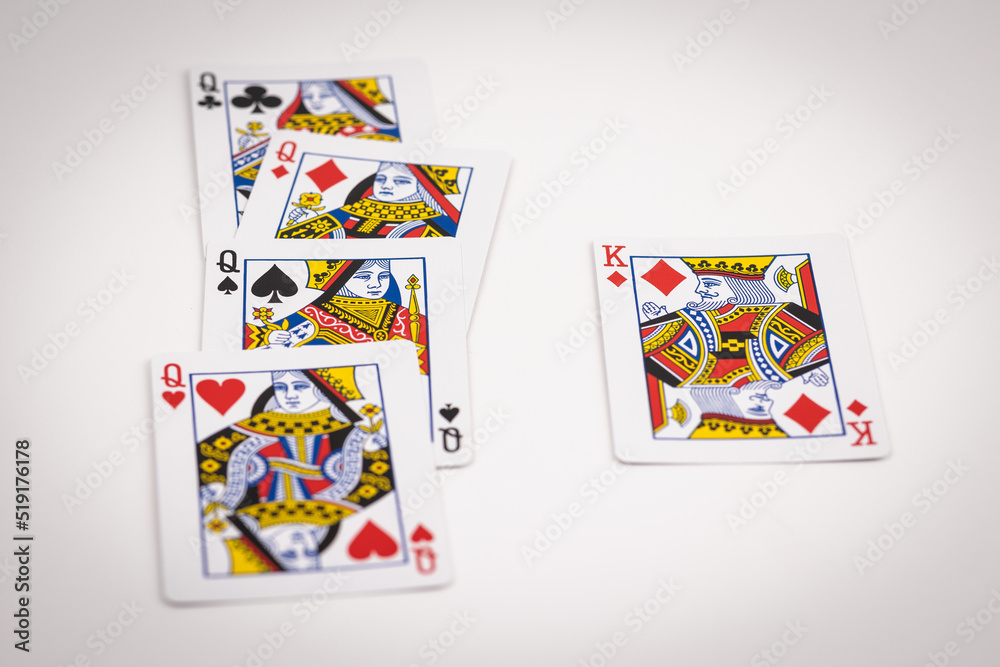 Conceptual layout of playing cards with queen and king facing each ...