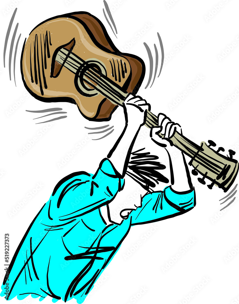 angry frustrade musician broking guitar brush stroke vector ...