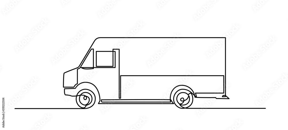 One continuous drawn single art line doodle drawing sketch Truck with ...