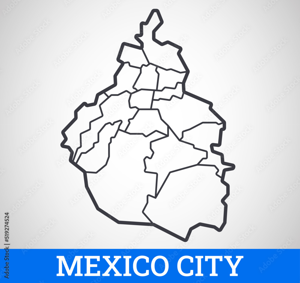 Simple outline map of Mexico city. Vector graphic illustration. Stock ...