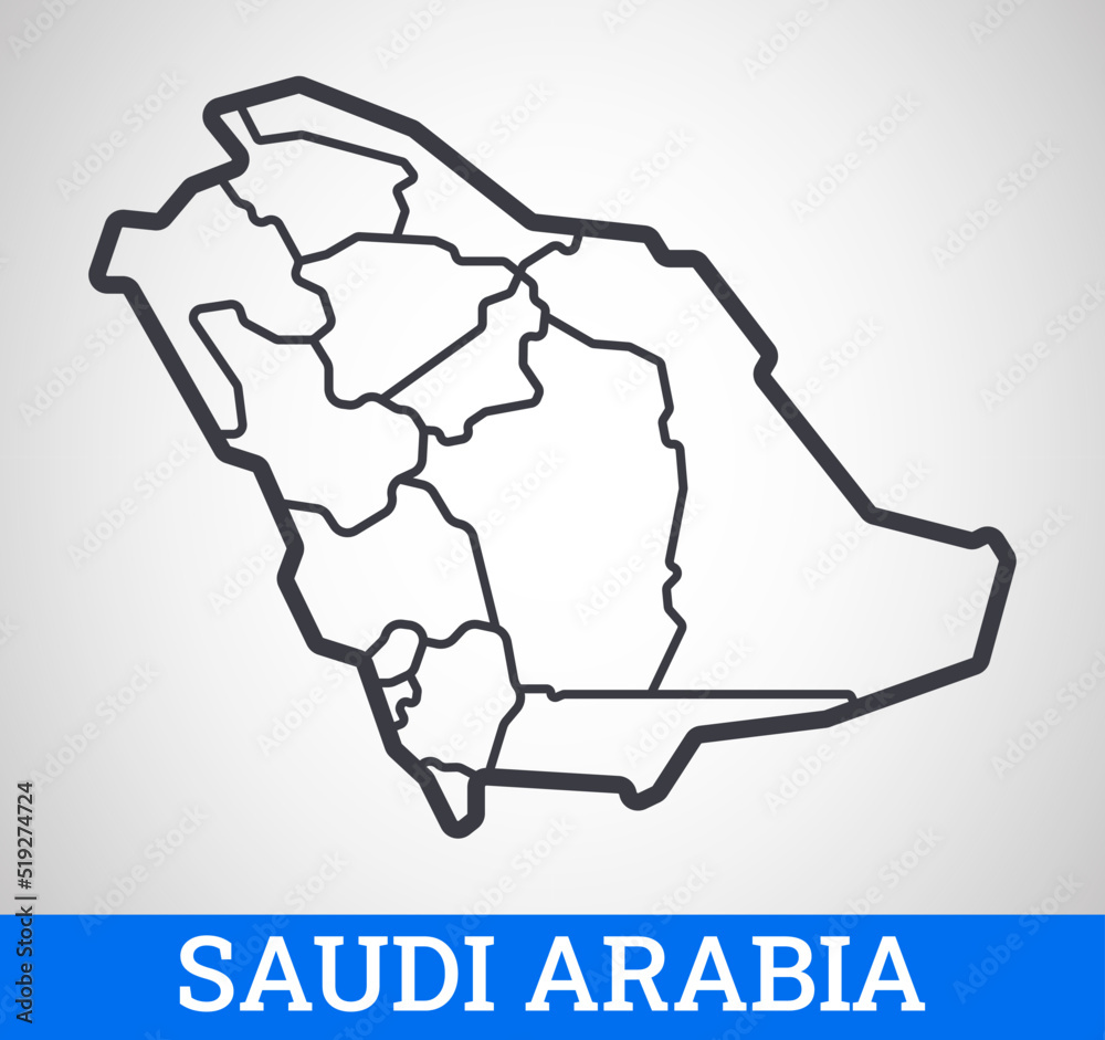 Simple outline map of Saudi Arabia with provinces. Vector graphic ...