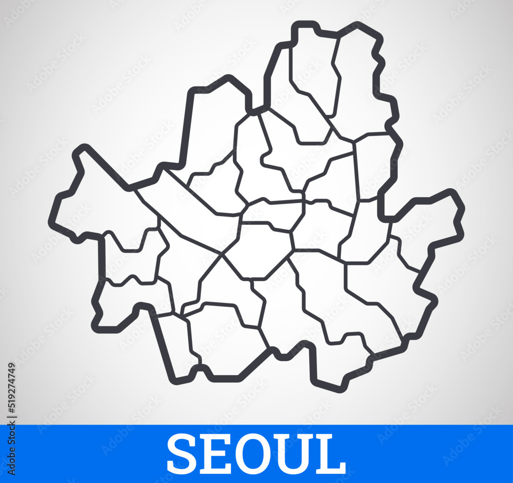 Simple outline map of Seoul with regions, South Korea. Vector graphic ...