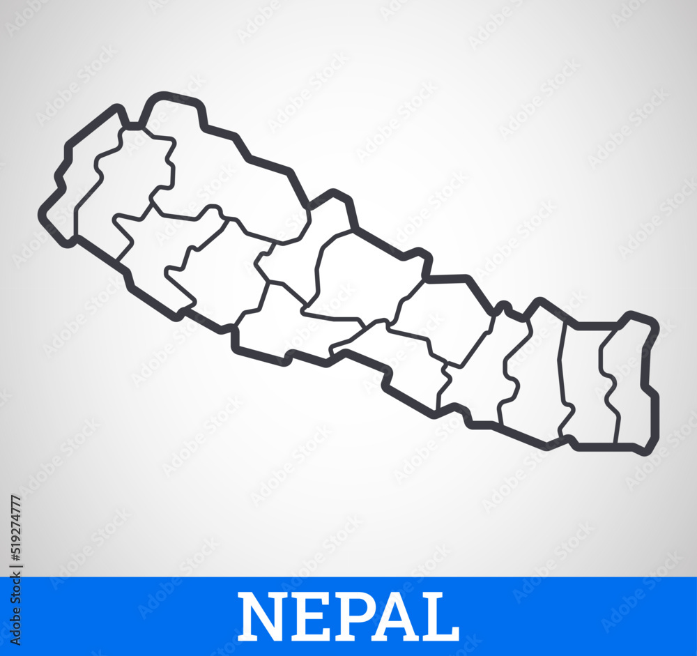 Simple outline map of Nepal with provinces. Vector graphic illustration ...