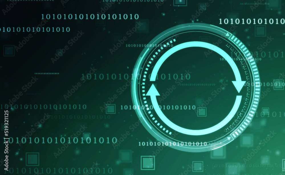 Update icon with binary codes on technology abstract background, Update ...