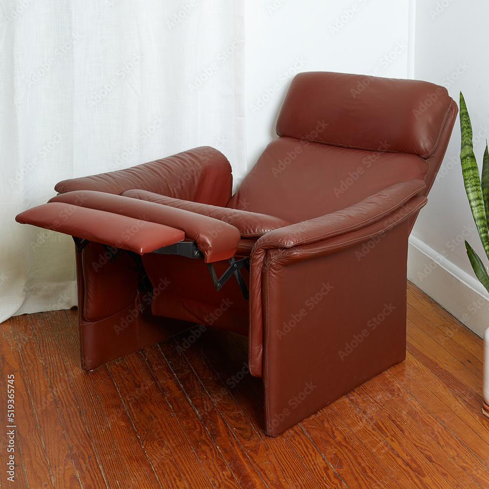 Vintage minimal top grain oxblood leather recliner. Postmodern 1980s ...