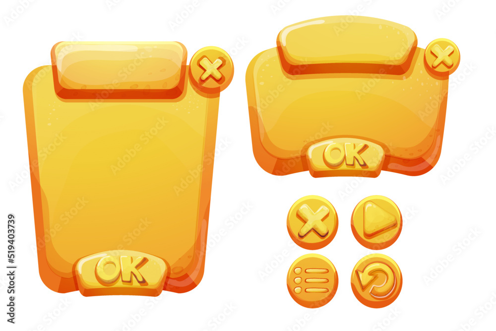 Set Jelly Fantasy Interface Template Game Menu And Setting Buttons In Cartoon Style Isolated On