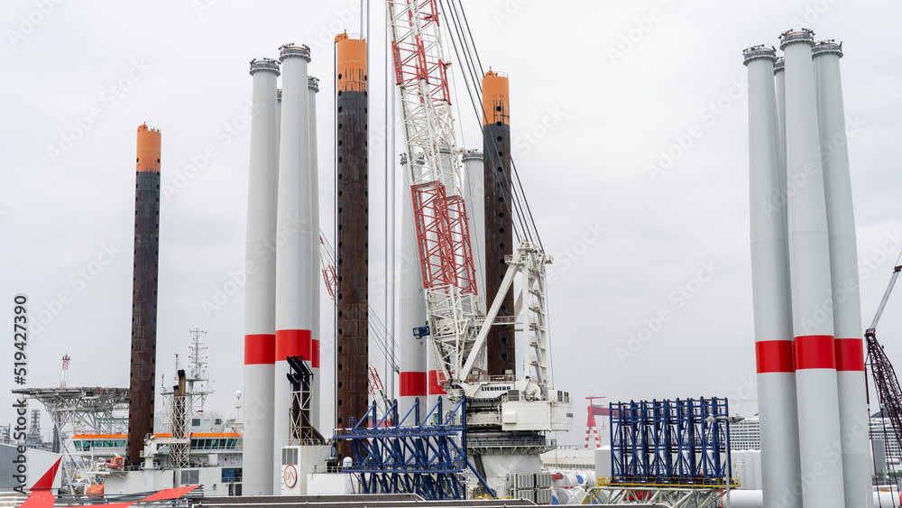 Saint Nazaire, France. Wind turbine construction tests. Construction ...