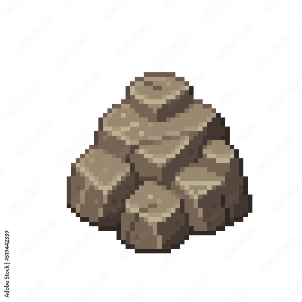 An 8-bit retro-styled pixel-art illustration of a pile of stone. Stock ...