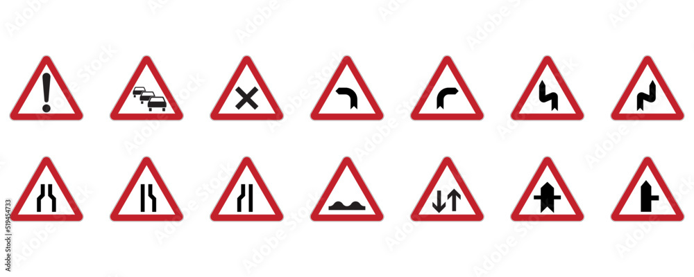International traffic sign set. General warning, Crossing equivalent ...