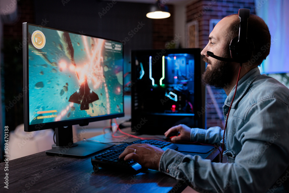 Modern gamer streaming rpg video games online on pc, playing action ...