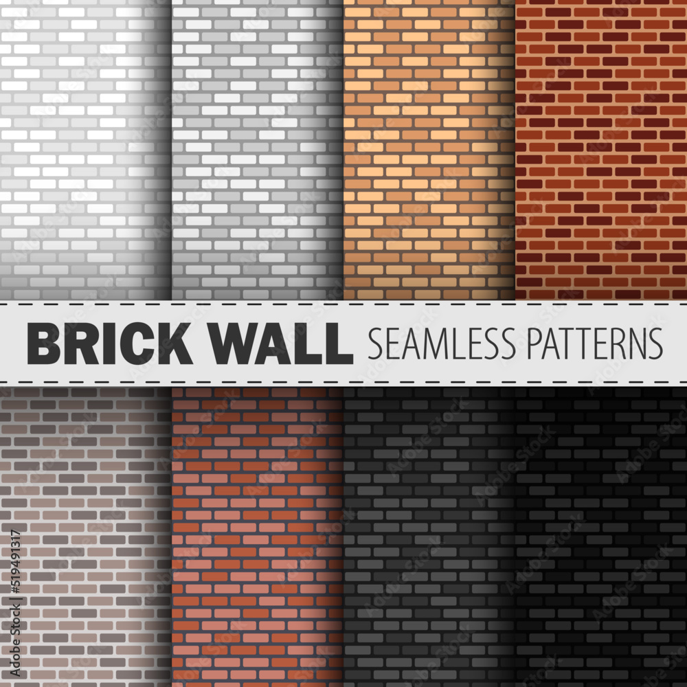 Brick wall vector seamless textures collection in different colors ...