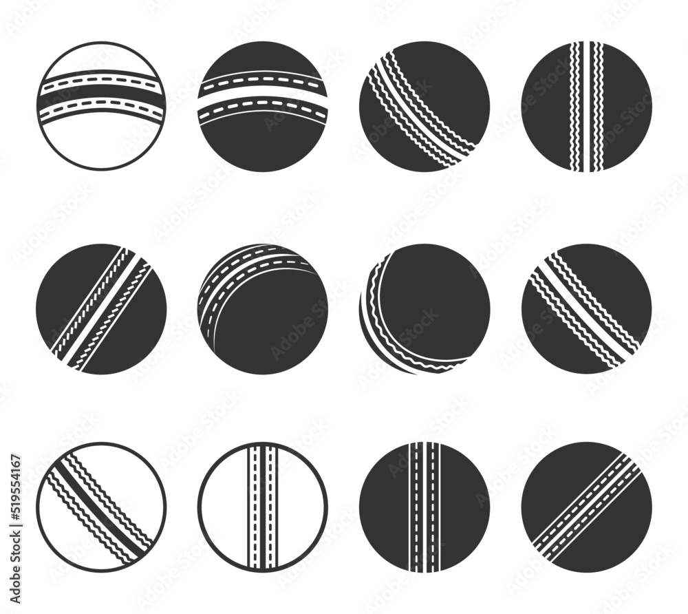 Vector de Stock Cricket ball Clip Art Black Color Set Design, White Background With Premium ...