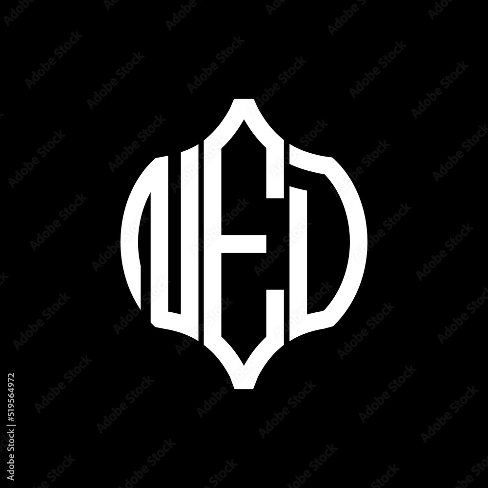 NED letter logo. NED best black background vector image. NED Monogram ...