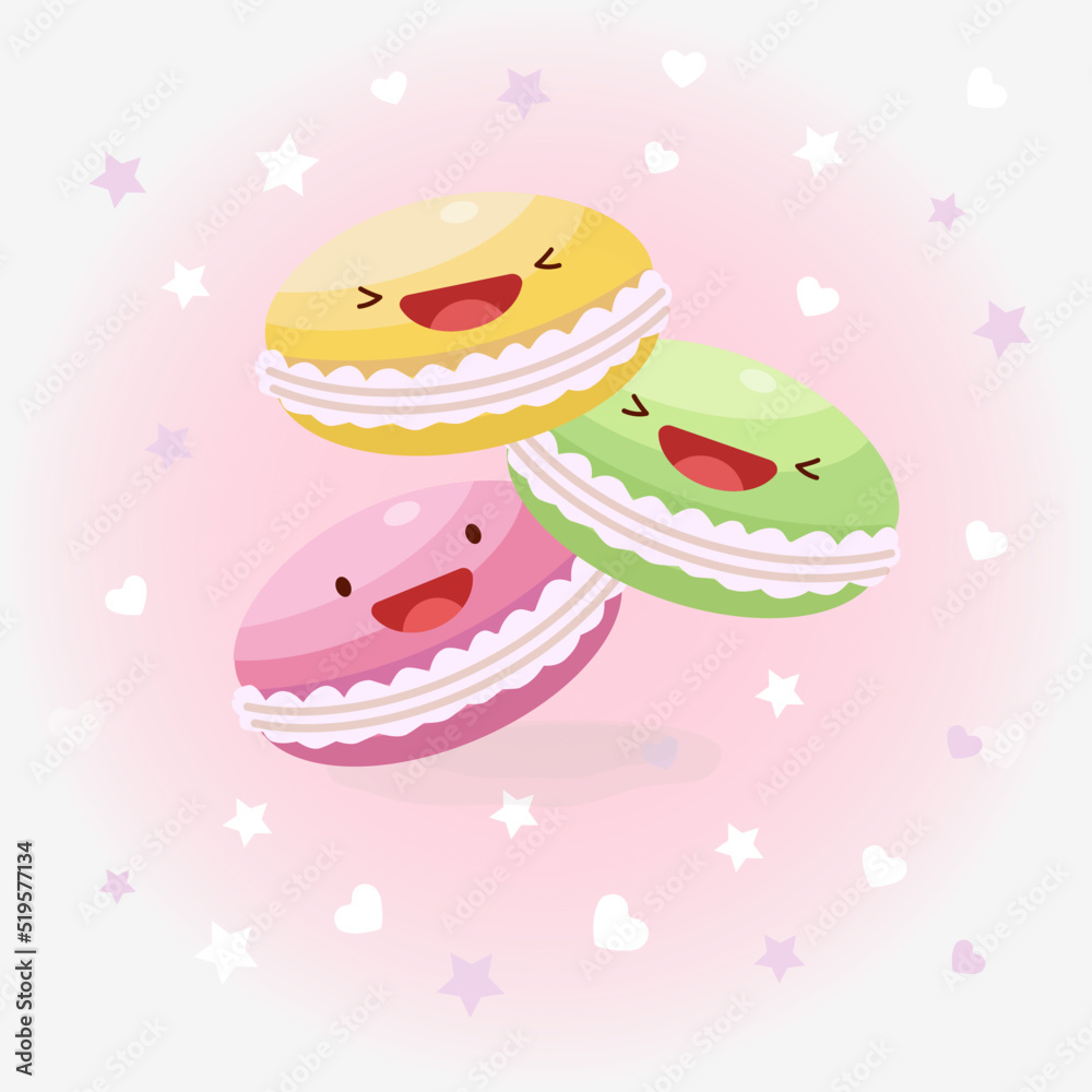 Cute macarons vector icon illustration. Sticker cartoon logo. Food icon concept. Flat cartoon ...
