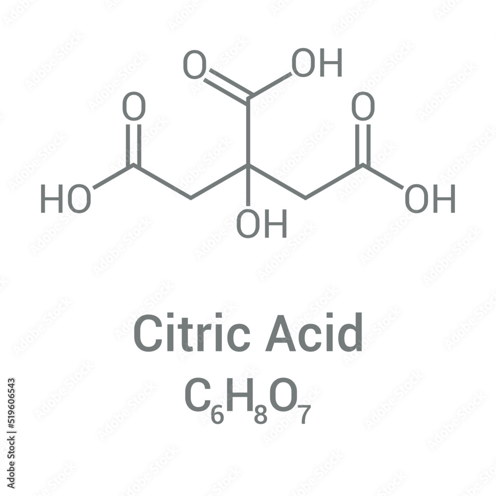 chemical structure of Citric acid (C6H8O7) Stock Vector | Adobe Stock