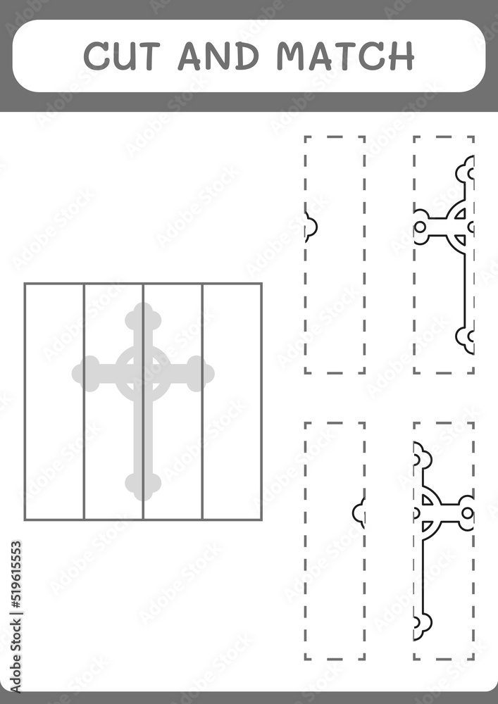 Cut and match parts of Christian cross, game for children. Vector ...