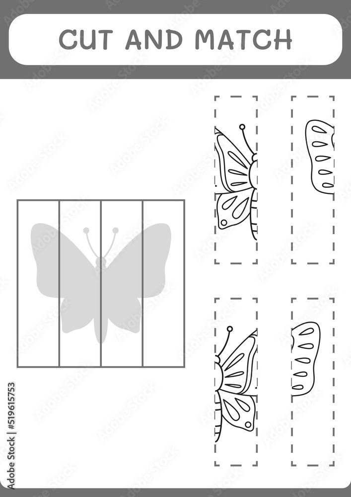Cut and match parts of Butterfly, game for children. Vector ...