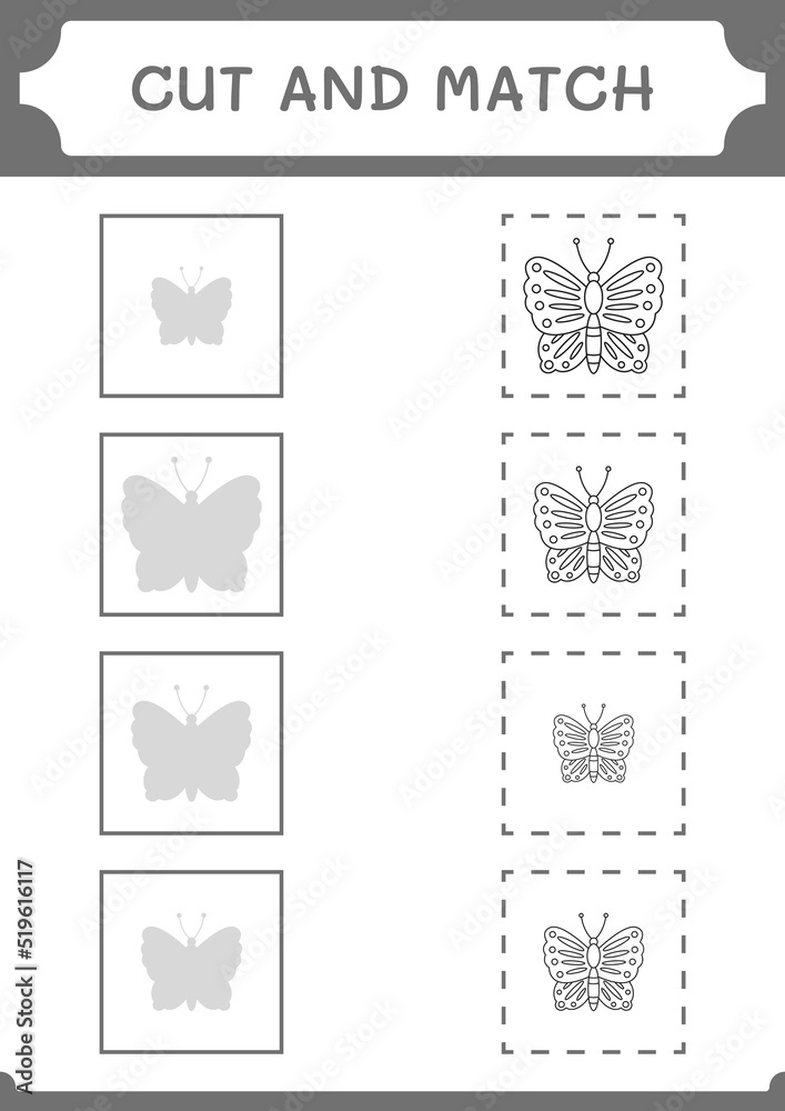 Cut and match parts of Butterfly, game for children. Vector ...