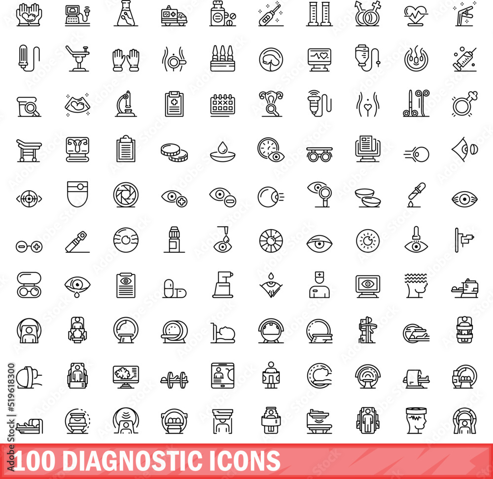 100 diagnostic icons set. Outline illustration of 100 diagnostic icons ...