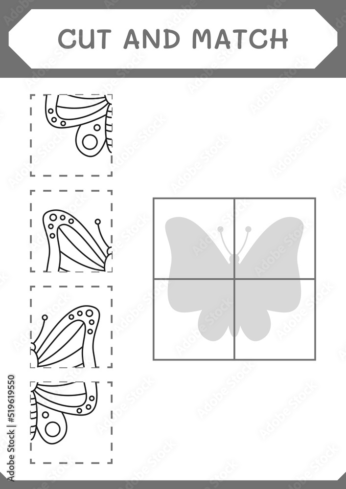 Cut and match parts of Butterfly, game for children. Vector ...