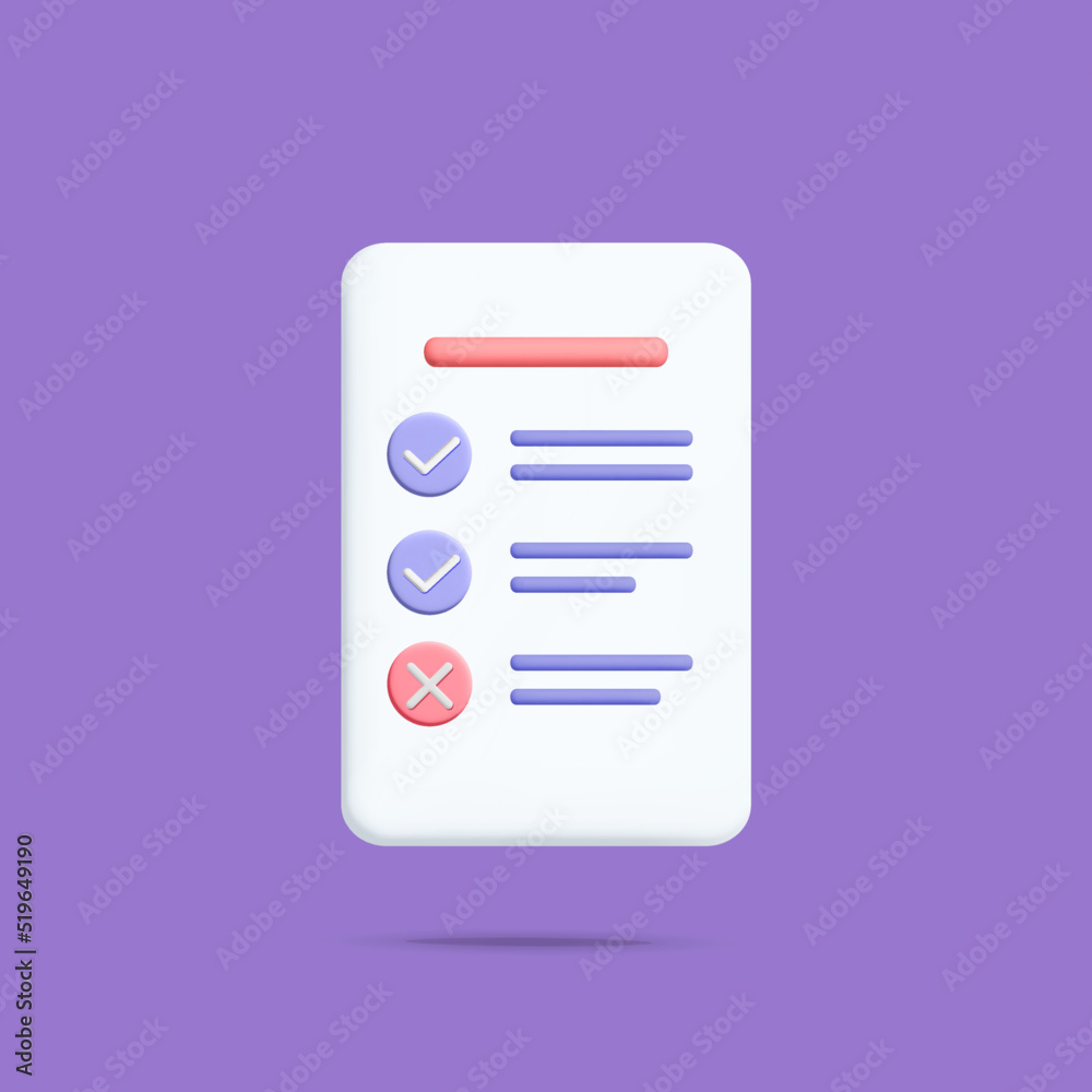 3d vector check list sheet of paper for efficiency work progress icon ...