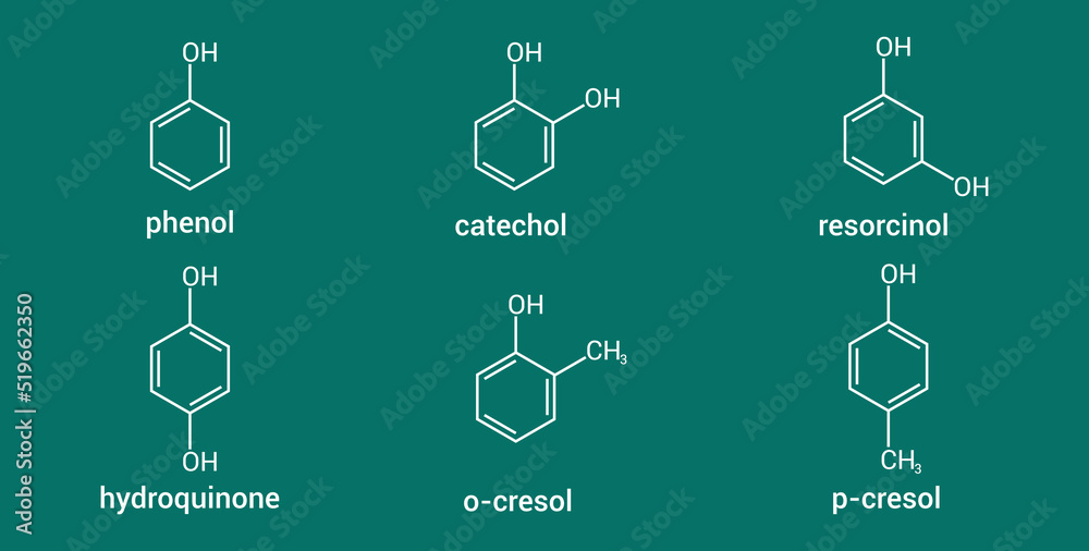 chemical structure of types of phenols. Phenol catechol resorcinol ...
