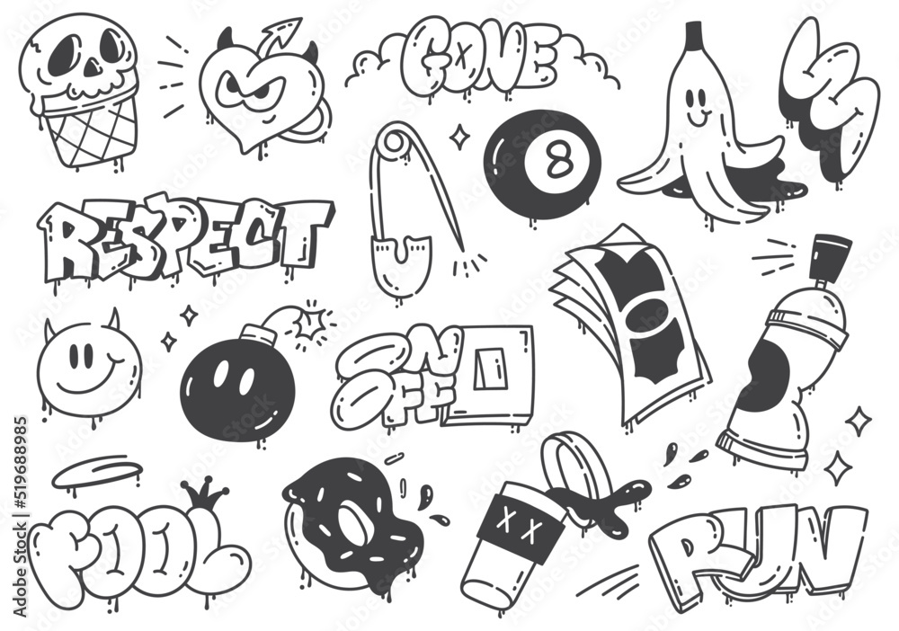 Set of hand drawn graffiti doodle vector illustration Stock Vector ...