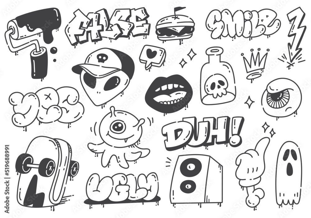 Vector de Stock Set of hand drawn graffiti doodle vector illustration | Adobe Stock