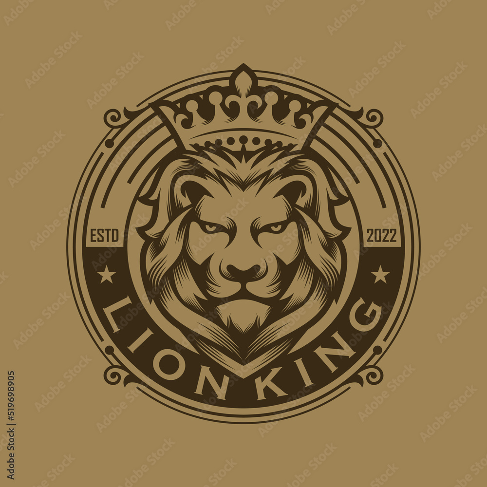 Royal king lion crown symbols. Elegant gold Leo animal logo. Premium ...