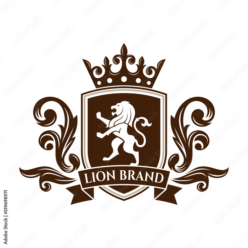 Luxury Lion crest heraldry logo. Elegant gold heraldic shield icon ...