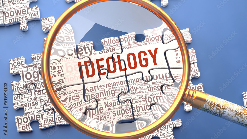 Ilustración De Stock Ideology As A Complex And Multipart Topic Under Close Inspection