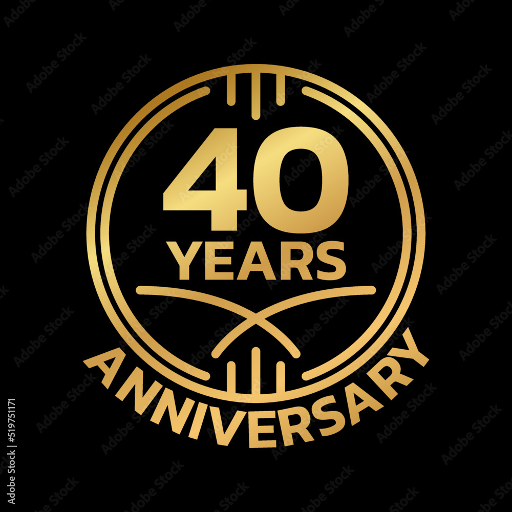 40th Anniversary golden logo or icon. 40 years round stamp design ...