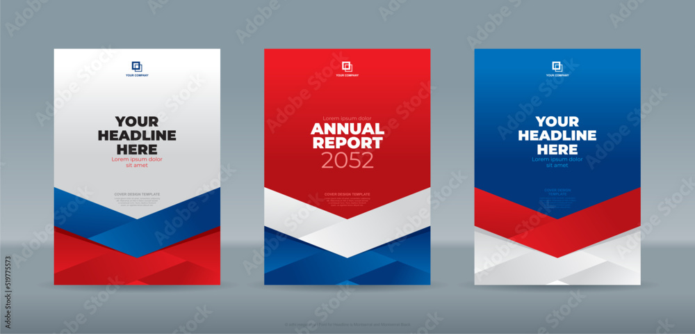 Modern red blue white ribbon color theme book cover template A4 size ...