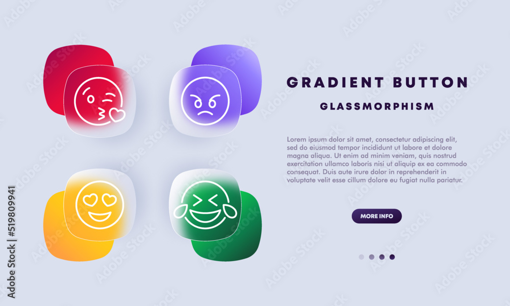 Emoticons with different emotions set icon. Kiss, angry, heart shaped ...