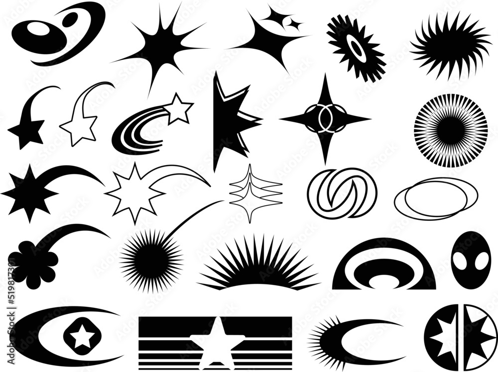 Vector set №4 of Y2K stars, elements and retro-futuristic graphic ...