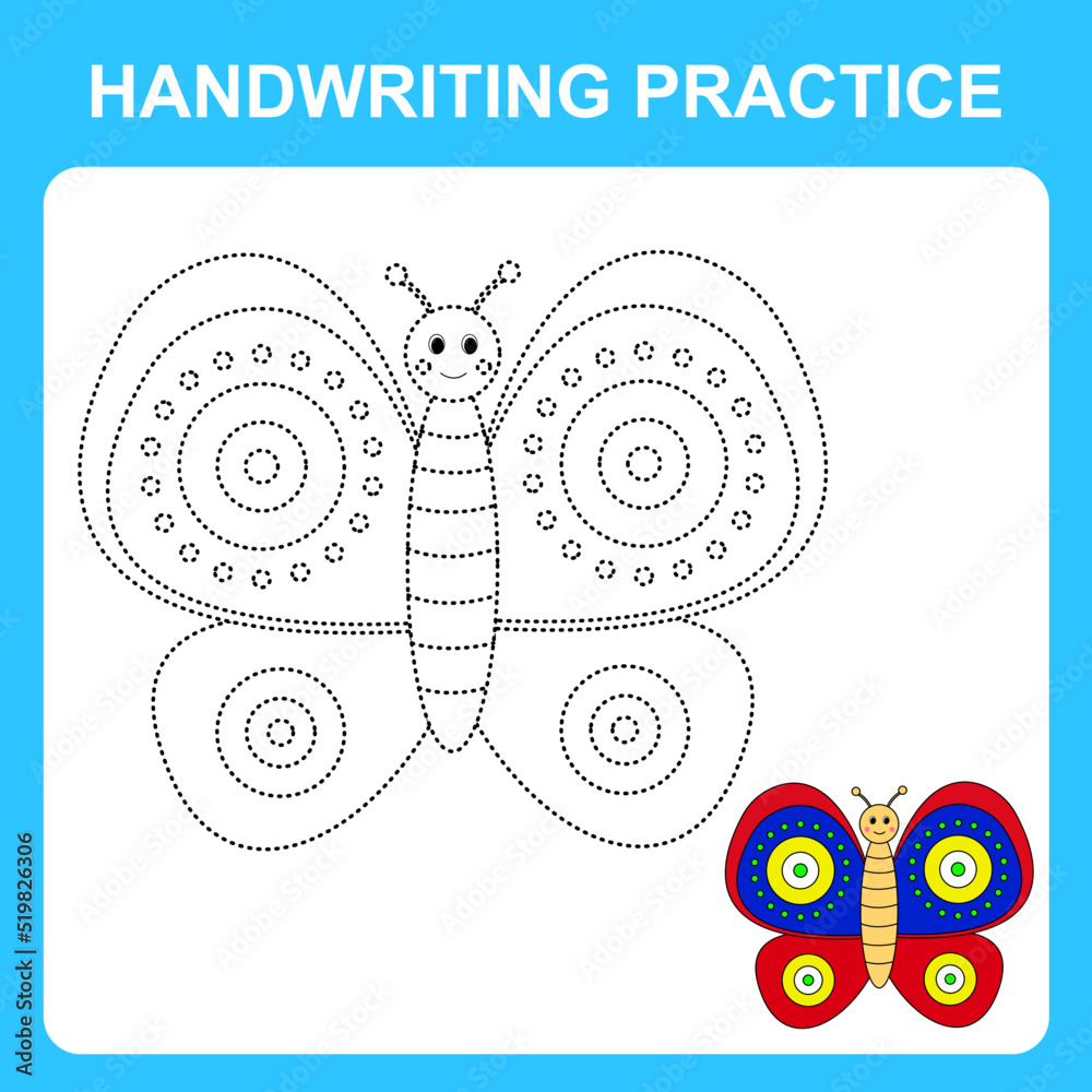 Handwriting practice. Trace the lines and color the butterfly ...