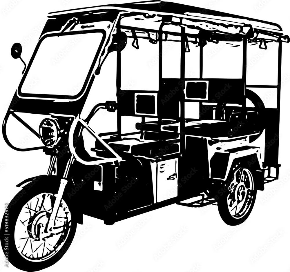 Silhouette of Electric Auto rickshaw, Sketch Drawing of Auto rickshaw ...