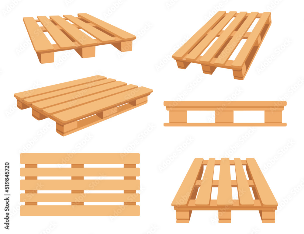 Set of wooden pallets for cargo loading and transportation vector ...