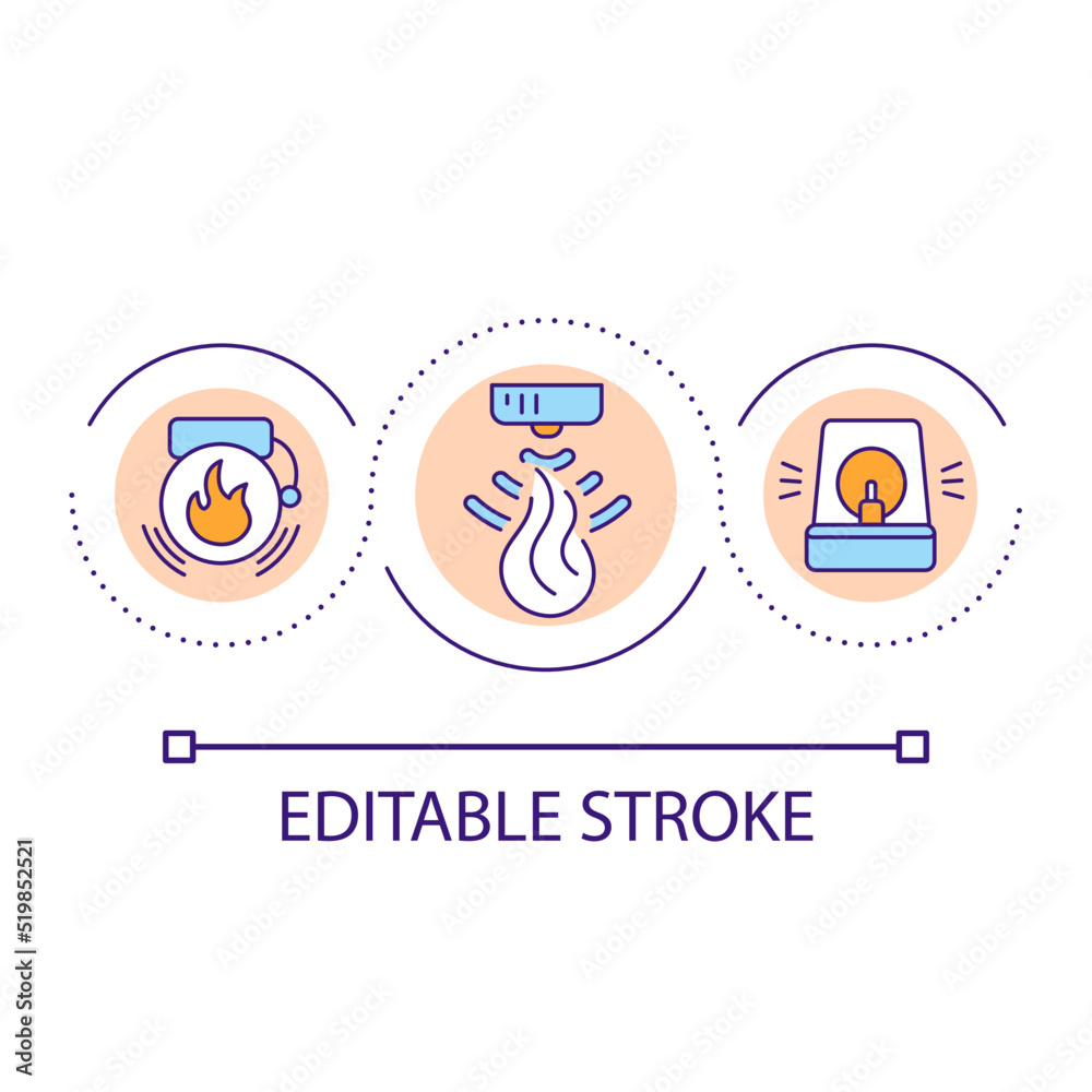 Fire detection devices loop concept icon. Sensors and fire alarms ...