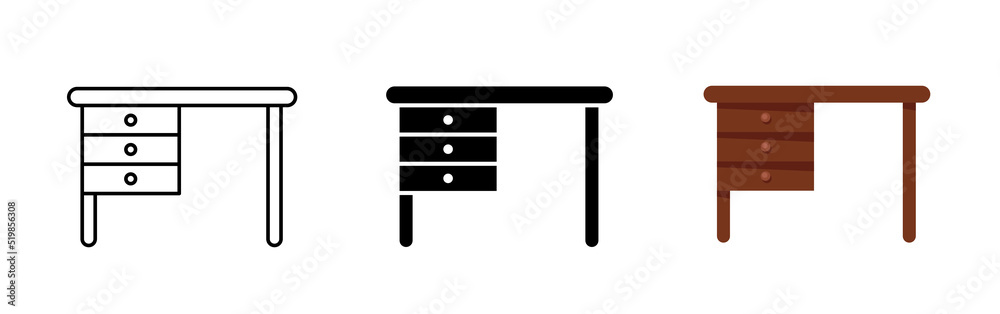 Desk. Desk icons set. Vector clipart isolated on white background ...