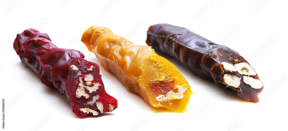 Churchkhela is a traditional Georgian national delicacy of red, yellow ...