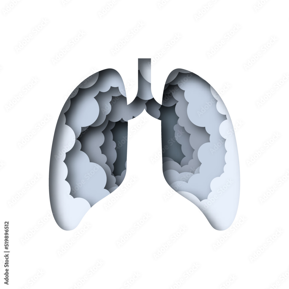 Realistic 3D paper cut human lung with black smoke inside. Papercut ...