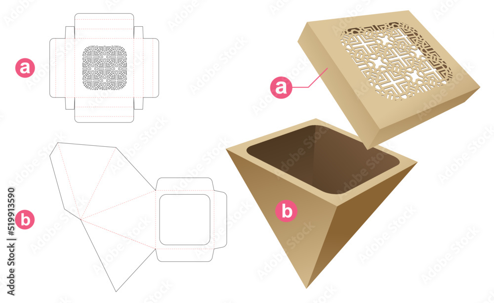 stenciled box die cut template and 3D mockup Stock Vector | Adobe Stock
