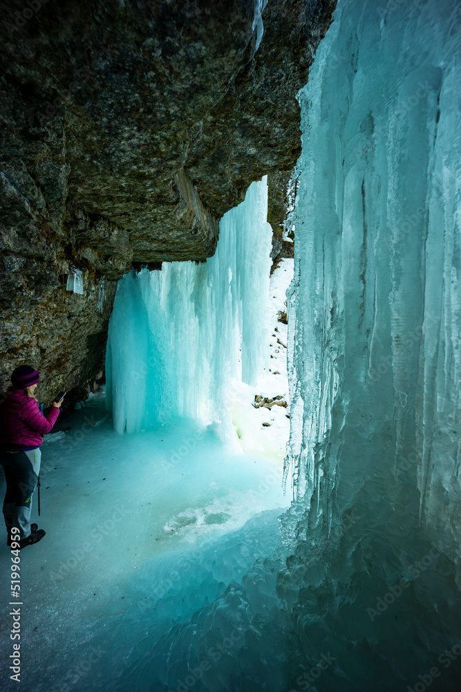 Winter Scenery: Images from inside the frozen waterfall. It forms a ...