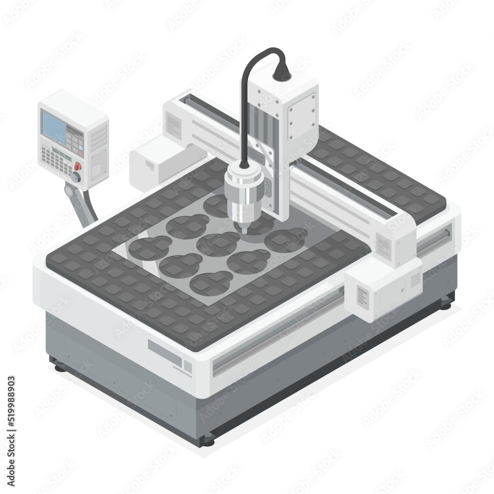 cnc isometric cutting machine computer cartoon 素材庫向量圖 | Adobe Stock