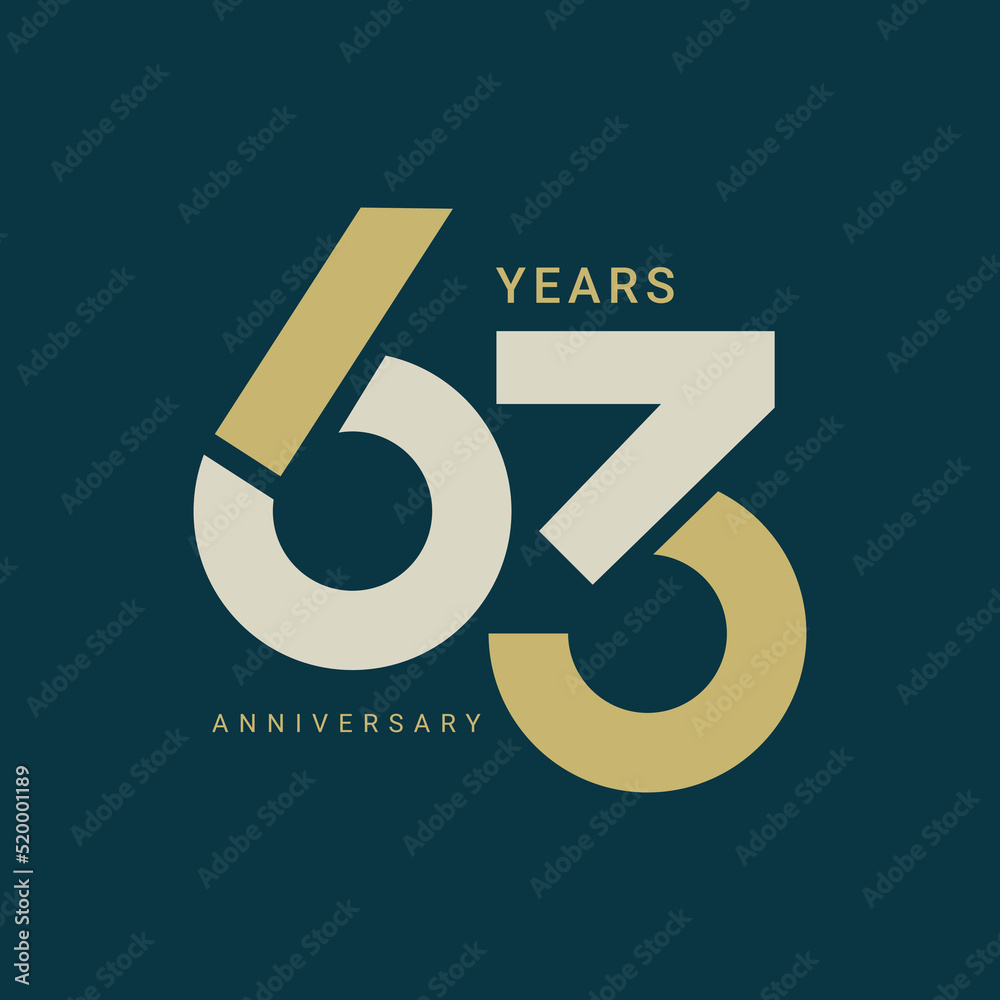 63 Year Anniversary Logo, Golden Color, Vector Template Design element ...