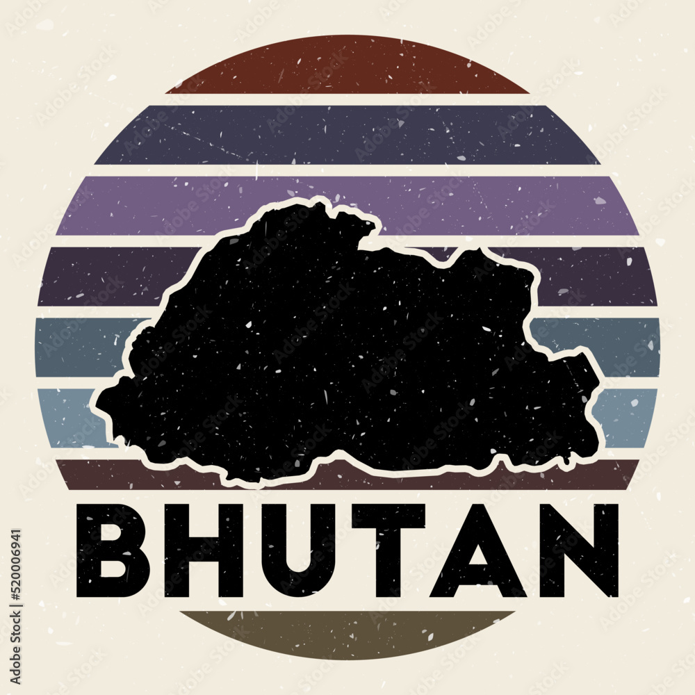 Bhutan logo. Sign with the map of the country and colored stripes ...