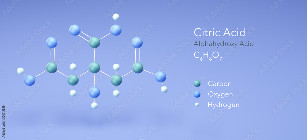 citric acid, Alphahydroxy Acid. Molecular structure 3d rendering ...