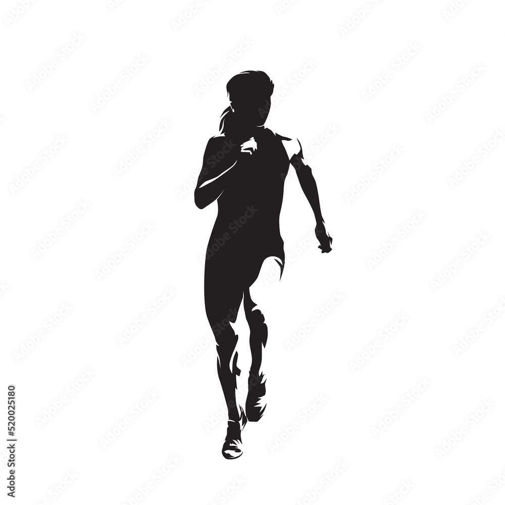 Running woman, front view, abstract isolated vector silhouette, ink ...